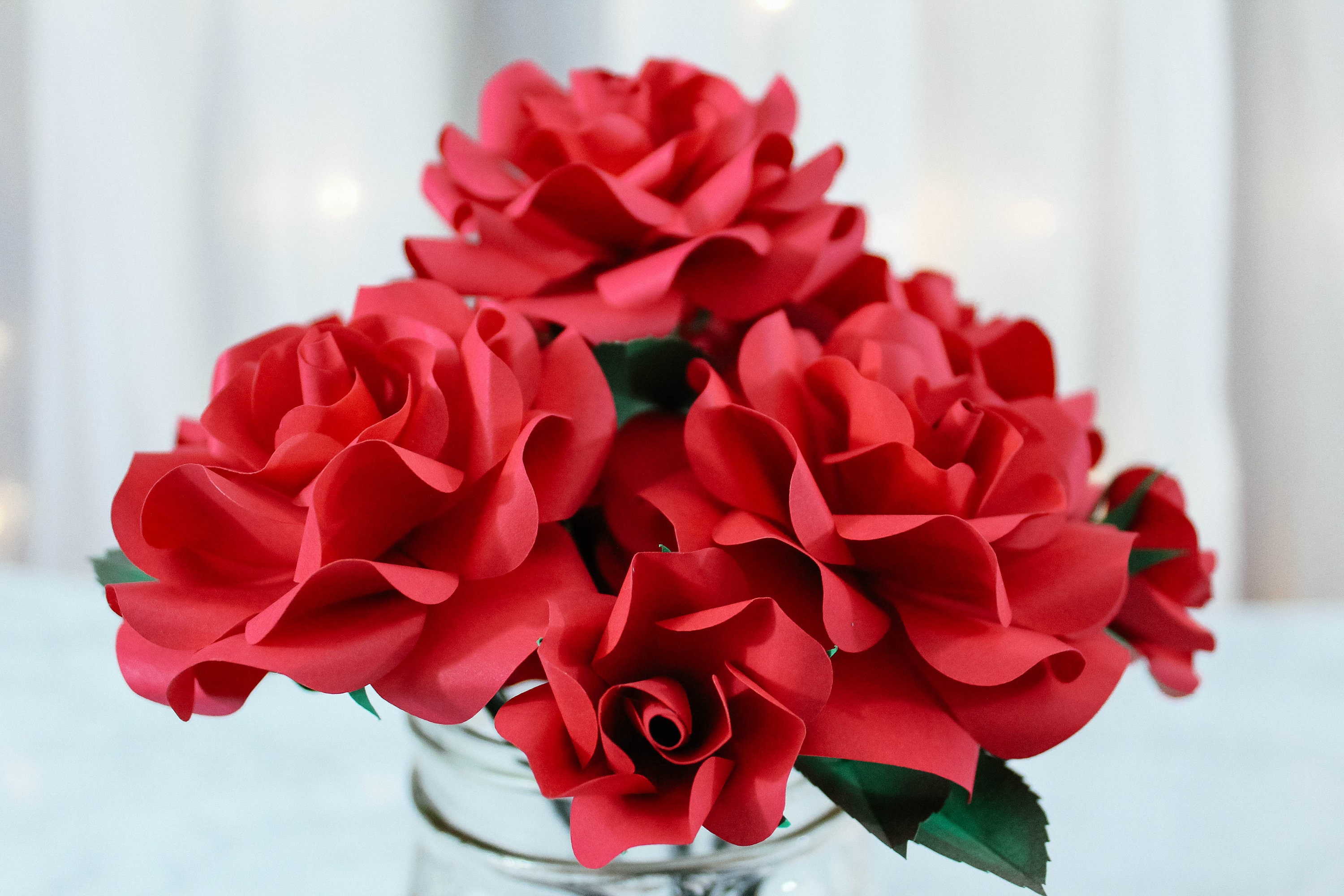 Red Paper Roses on Stems Bouquet - Valentine's Day Gift for Her - Jar ...