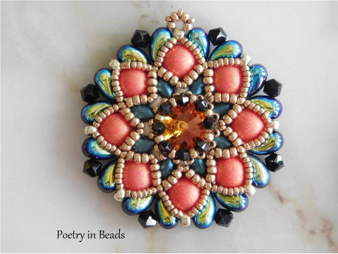 Beaded Pendant Tutorial, Beading Pattern, Meekyoung Pendant, Swarovski ...