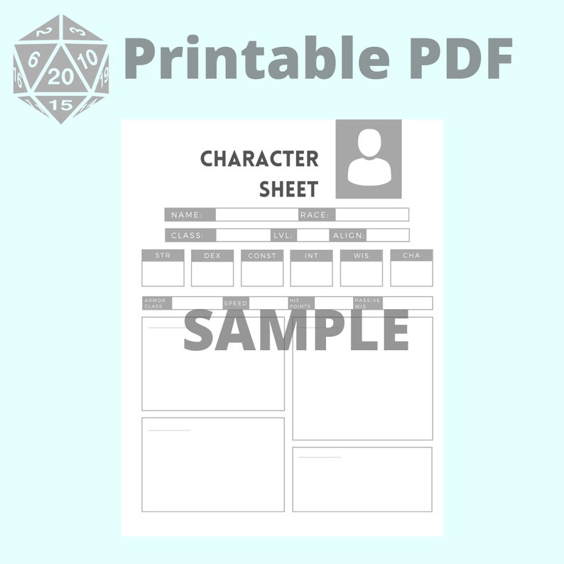 Printable DND Character Sheet Roleplaying Game DM Worksheet - Etsy