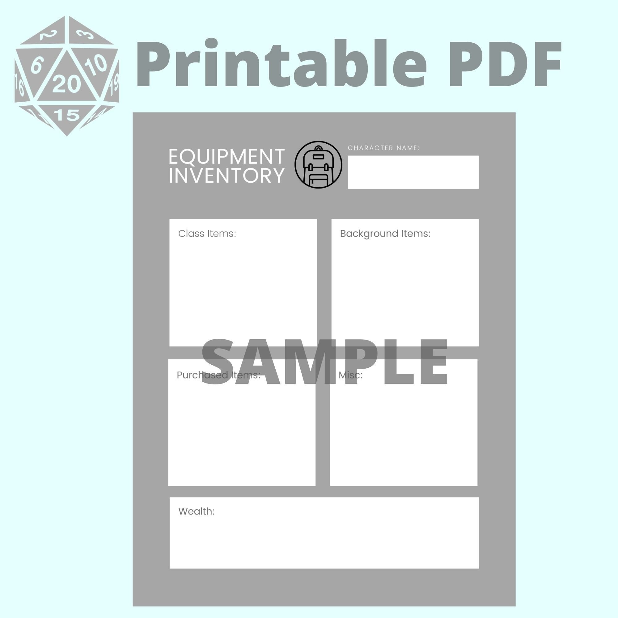 Printable DND Equipment Inventory Sheet - Etsy