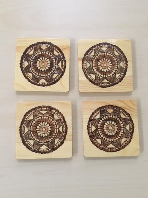 Custom set of 4 Wood-burned Coasters made to order | Etsy