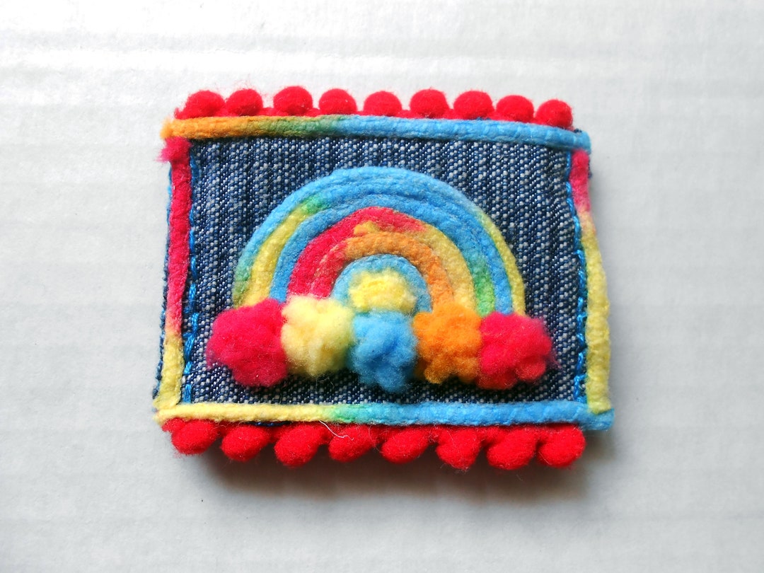 Rainbow Textile Art Pin, Fiber Art Pin, Upcycled Jean Brooch, Rainbow ...
