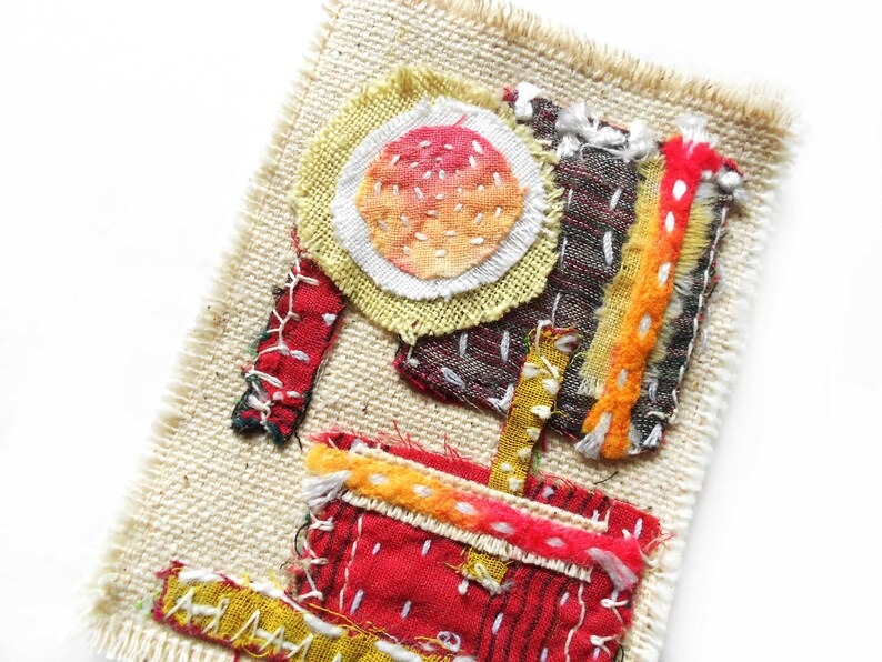 Abstract Textile Art Brooch or Pin Geometric Fabric Brooch ACEO Fabric ...