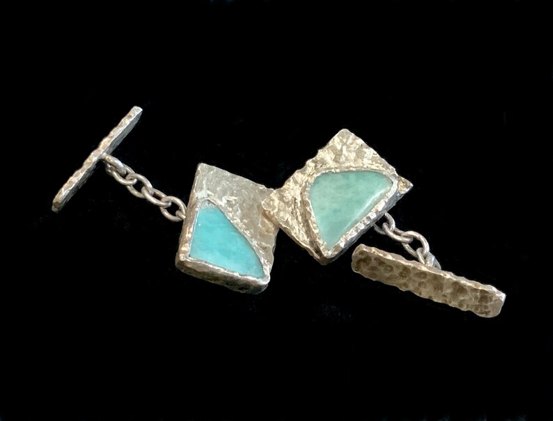 Vintage Brutalist Freeform Blue Aragonite Sterling Silver Cufflinks - Etsy