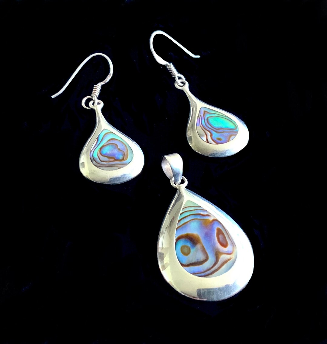 925 Sterling Silver Paua Shell Teardrop Pendant Necklace & - Etsy