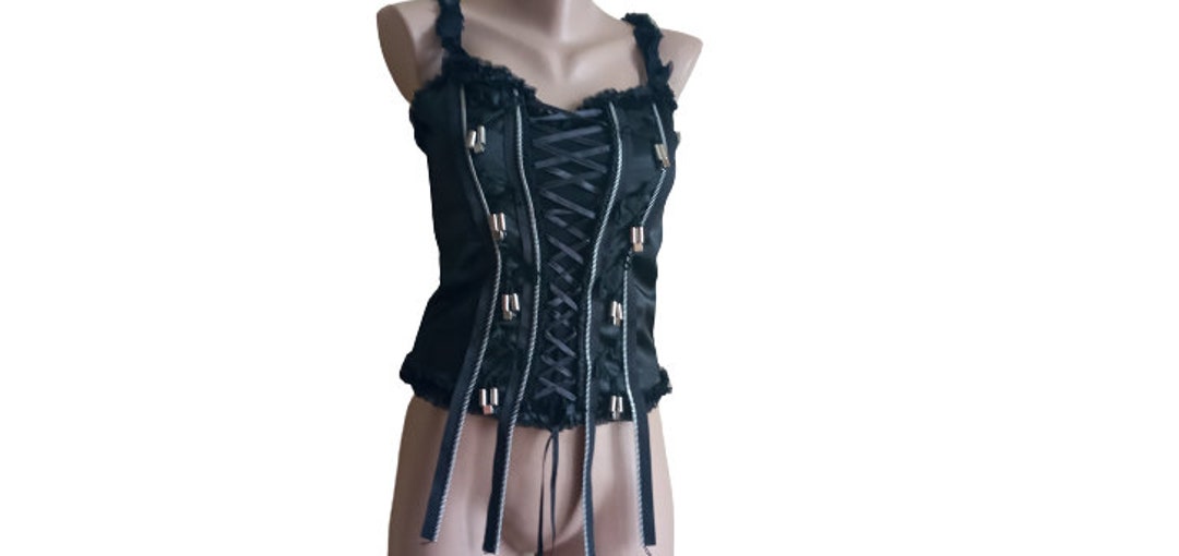 Vintage Black Satin Corset Bustier Goth Punk Bra Witch Top Size XS/S - Etsy