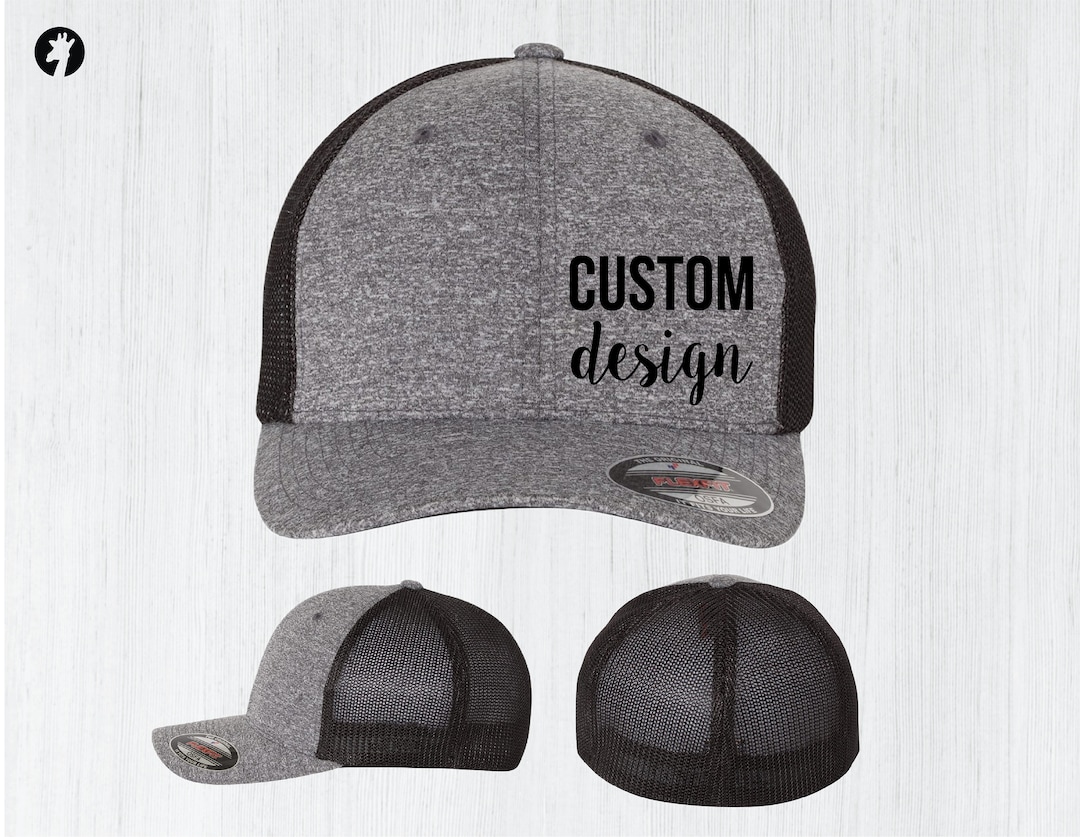 Custom Trucker Hat, Flexfit Fitted Cap - Personalized With Text ...