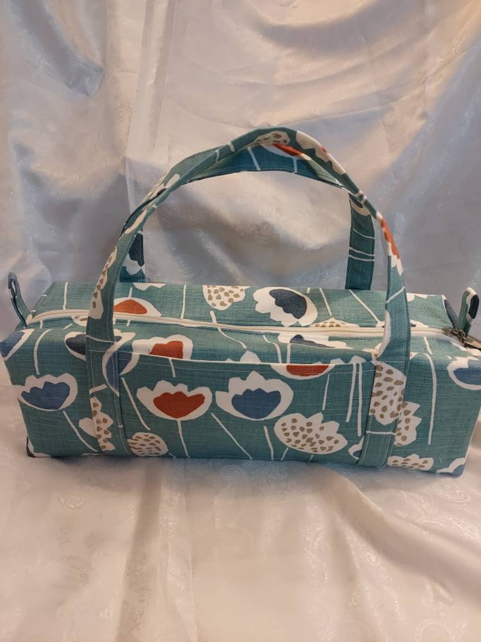 Large Knitting Needle/yarn Bag. Blue With Flowers. Fully Lined, With ...