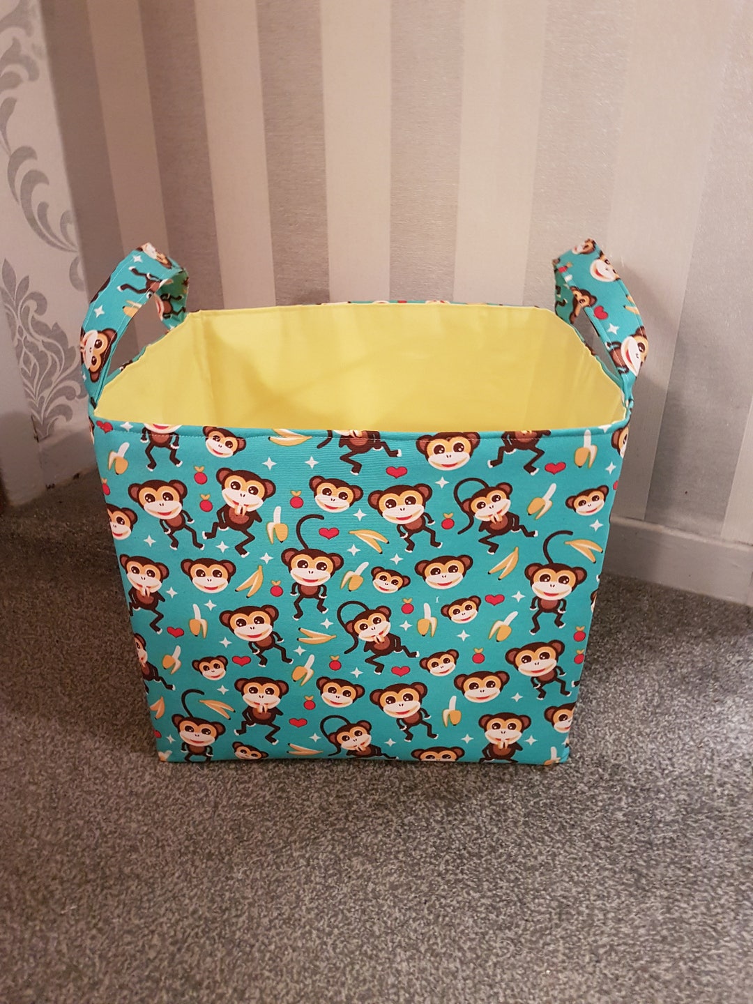 Funky Monkey Large Storage Basket. Cute Monkeys on Turquoise Background ...