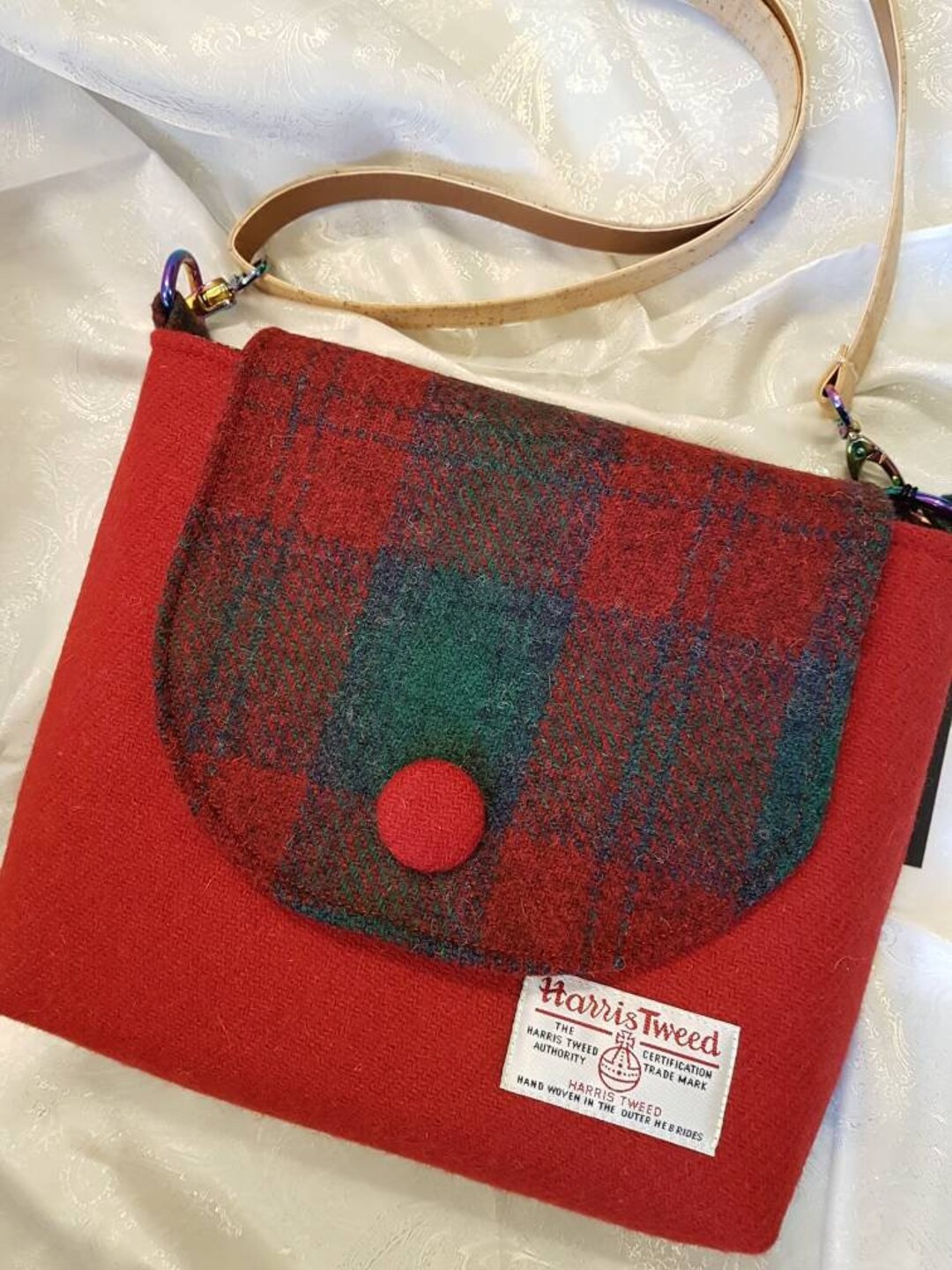 Harris Tweed Handbag/shoulder Bag/cross Body Bag. Red With Red and ...