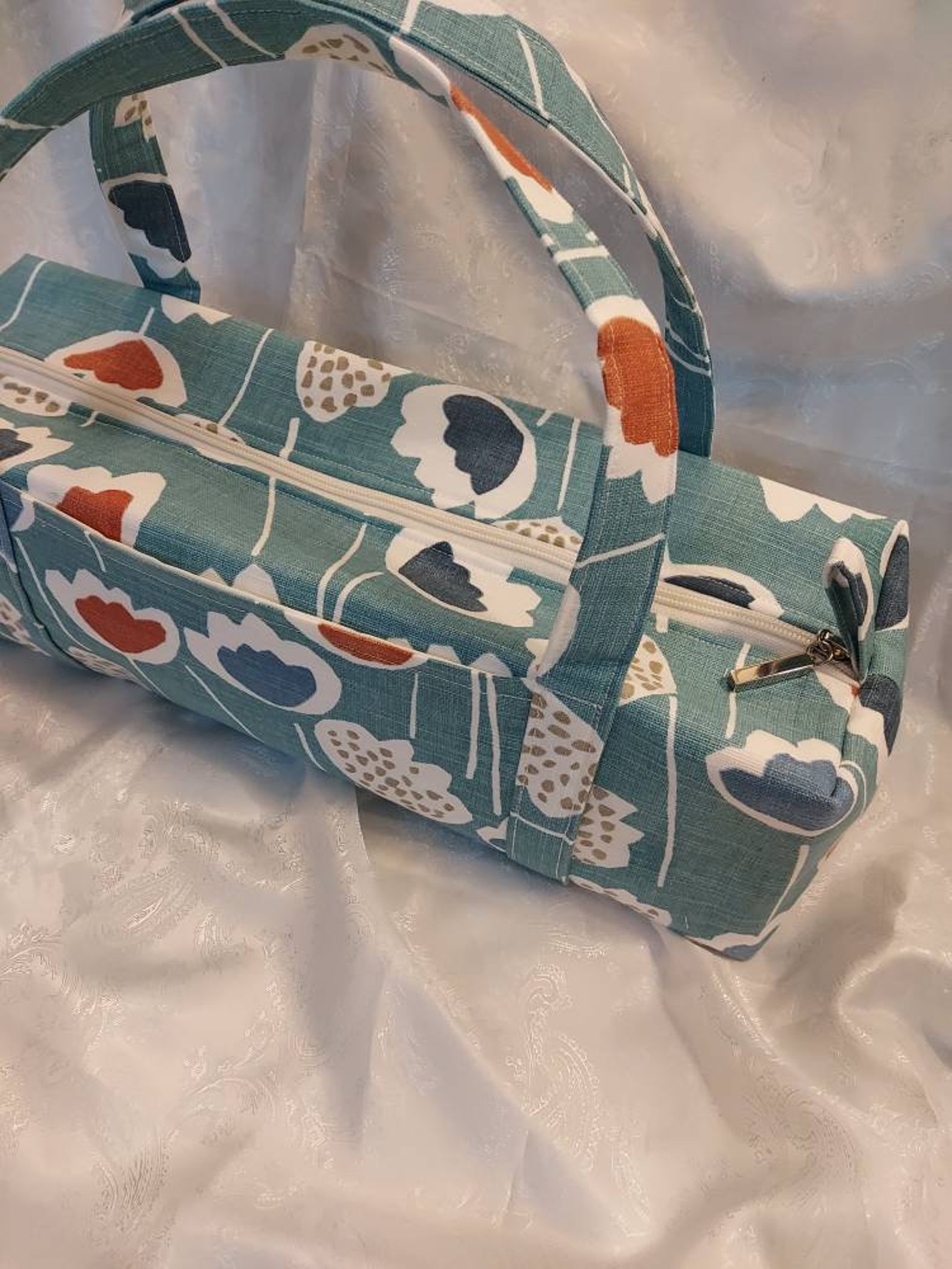 Large Knitting Needle/yarn Bag. Blue With Flowers. Fully Lined, With ...