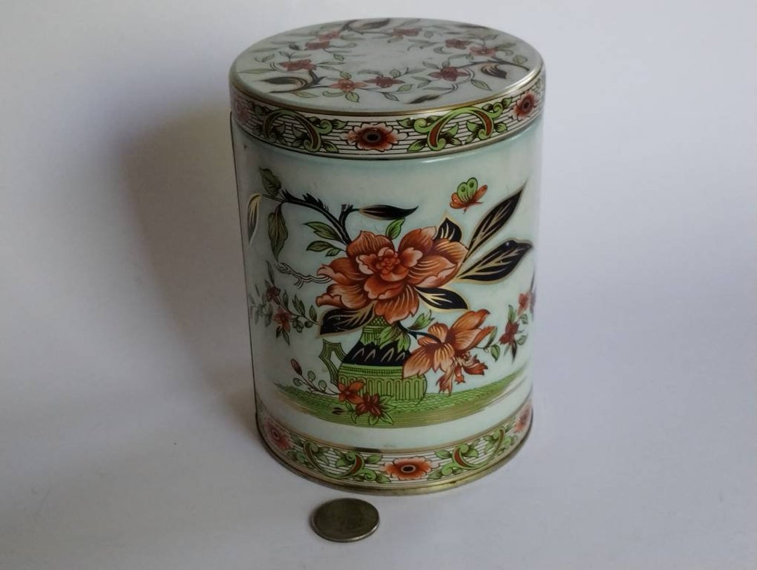 Vintage Tin Canister Large Asian Tin Made in English. - Etsy