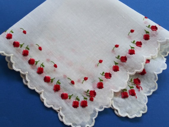 Vintage Hankie Embroidered Red Tulip Hanky. O - Etsy