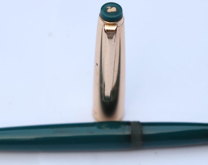 Vintage Swan Elegant Fountain Pen Screw Cap Teal Plastic Body Lever Ink ...