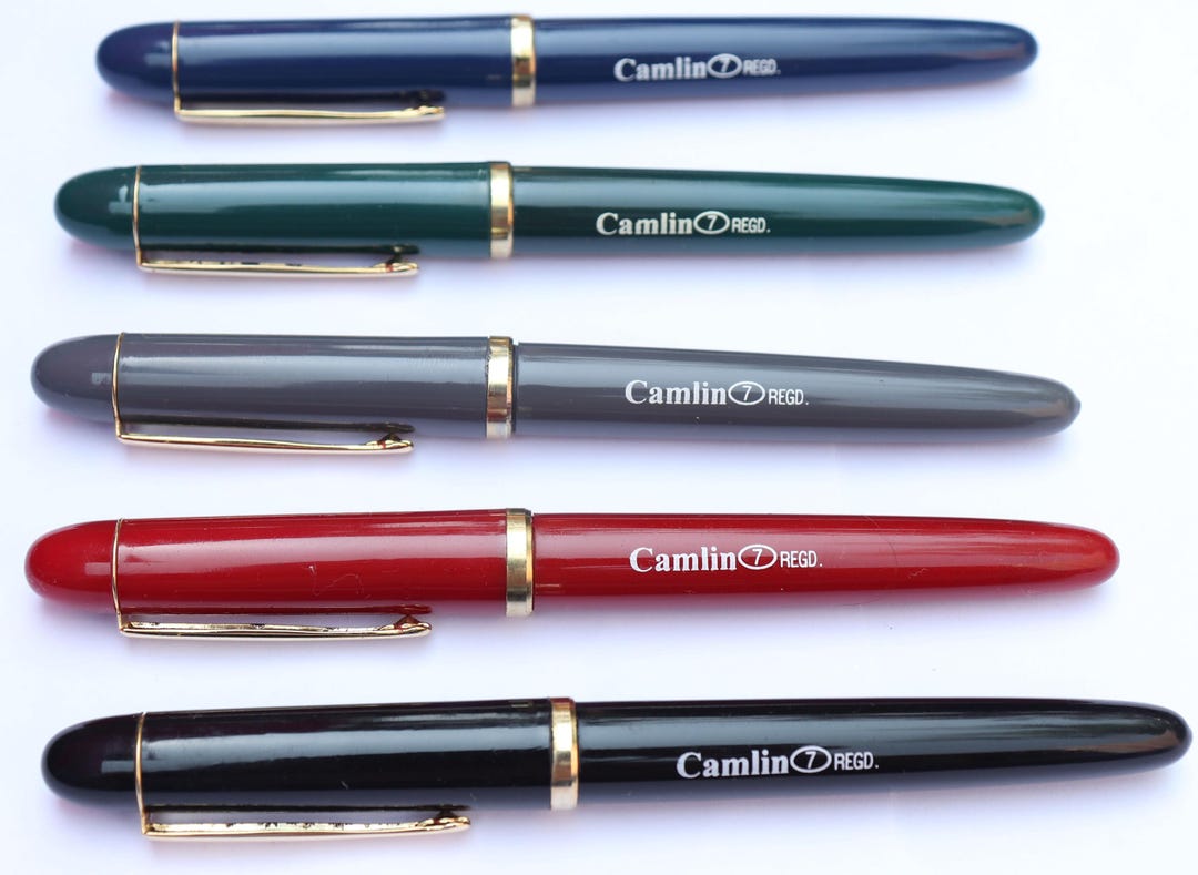 Vintage 5 Camlin's 7 Regd Fountain Pen Gray Green Blue Red Black India ...