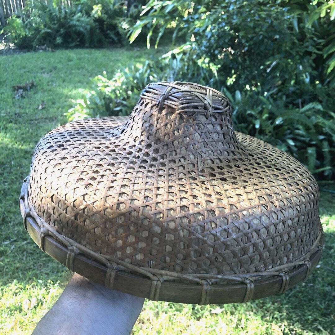 Vintage Wicker Conical Rickshaw Coolie Hat Rice Paddy Gardening Asian ...