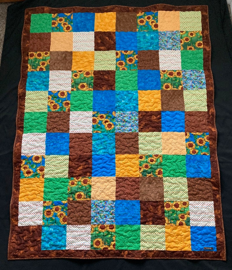 Sunflower Girls Comforter-quilt Big Blocks W/smiley Faces and - Etsy