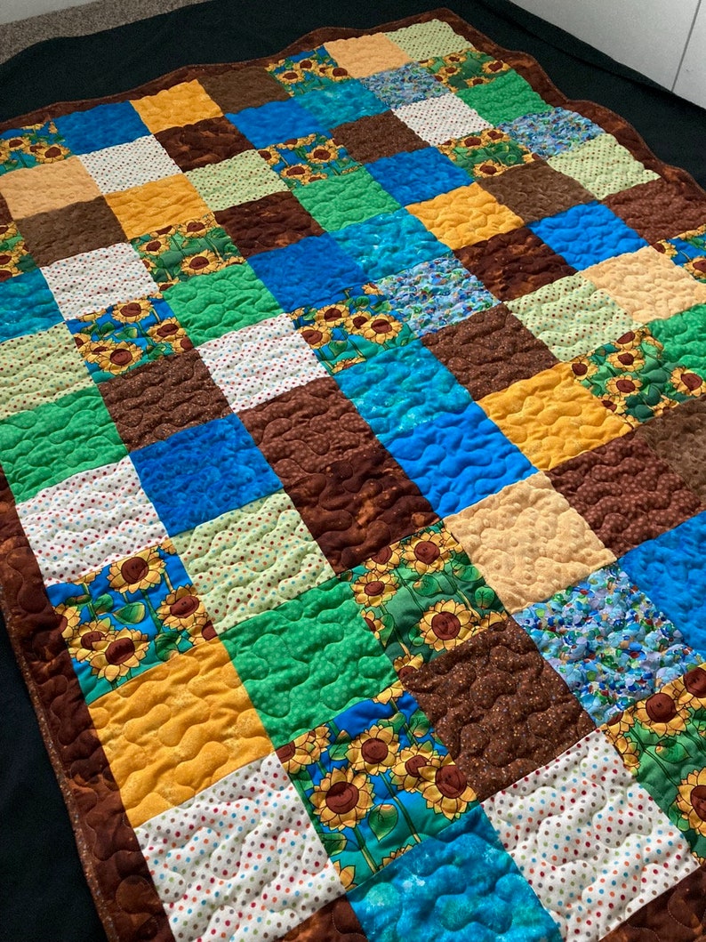 Sunflower Girls Comforter-quilt Big Blocks W/smiley Faces and - Etsy