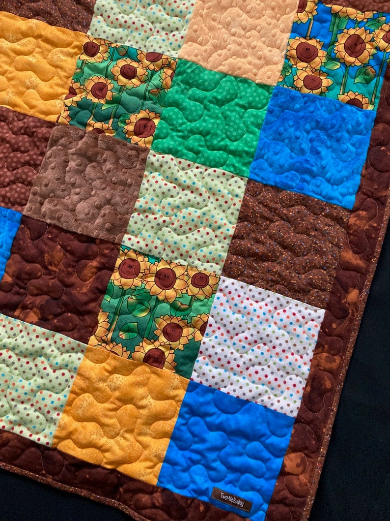 Sunflower Girls Comforter-quilt Big Blocks W/smiley Faces and - Etsy