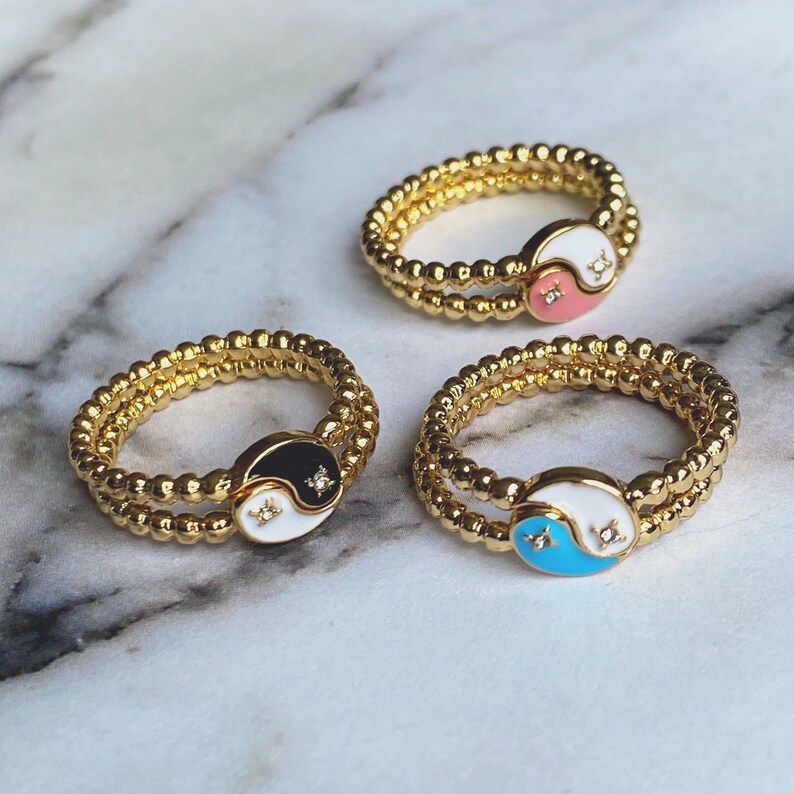YIN YANG Bestie Rings Ring Set of Two Pink / Blue / White / - Etsy UK