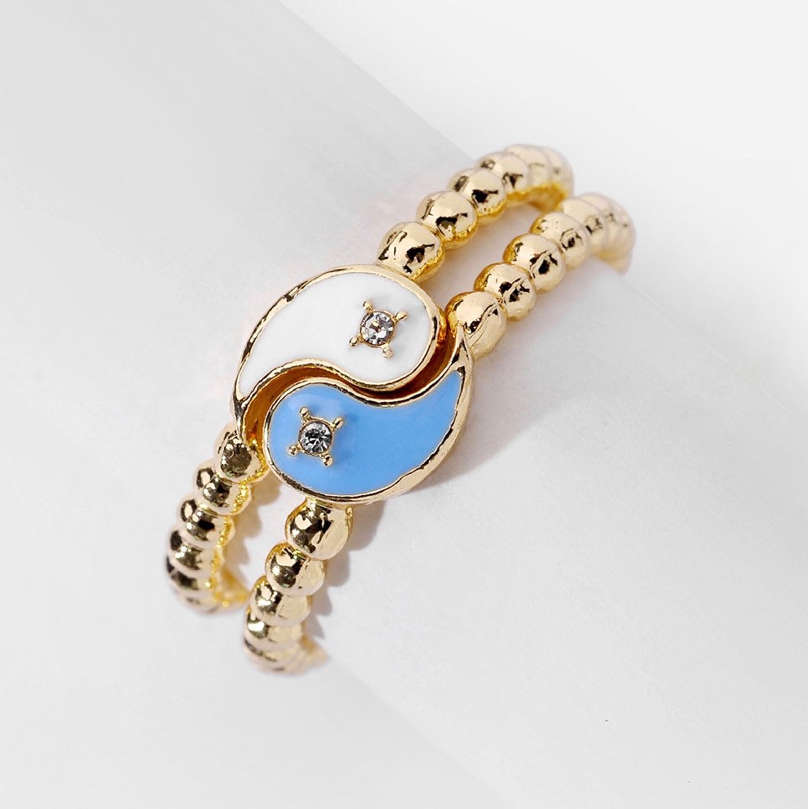 YIN YANG bestie rings ring set of two pink / blue / white / | Etsy