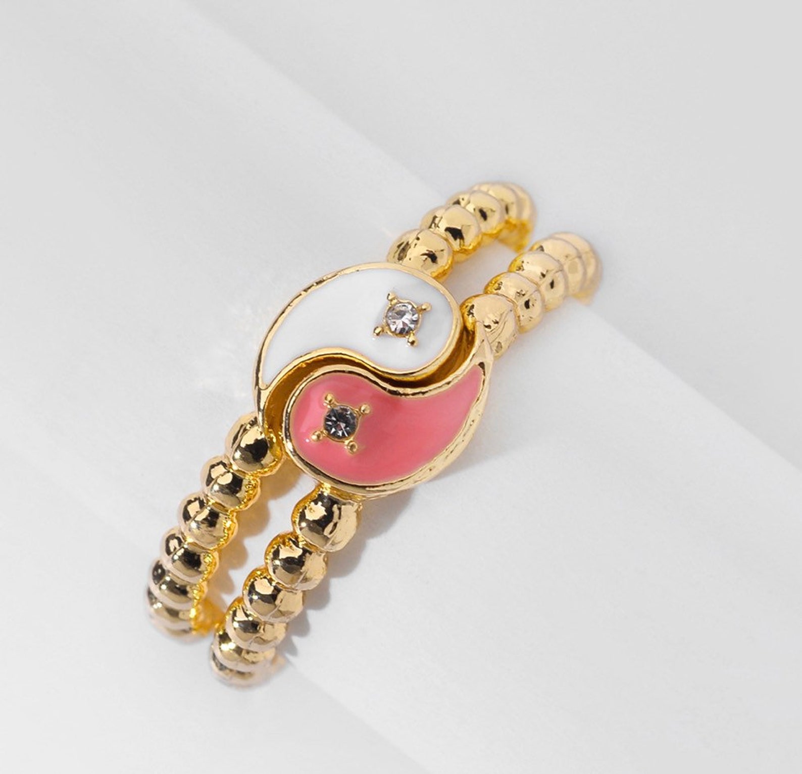 YIN YANG Bestie Rings Ring Set of Two Pink / Blue / White / - Etsy UK