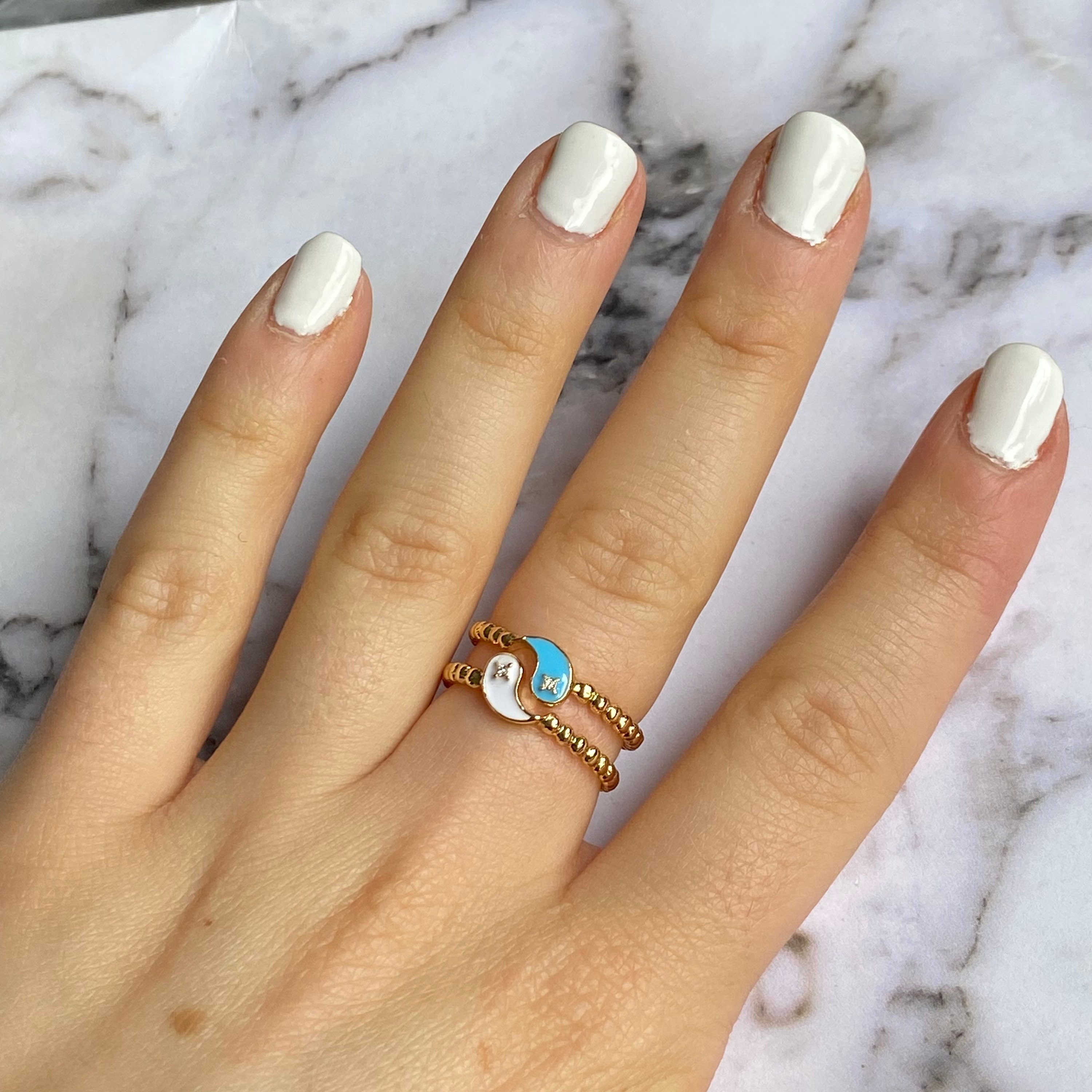 YIN YANG bestie rings ring set of two pink / blue / white / | Etsy