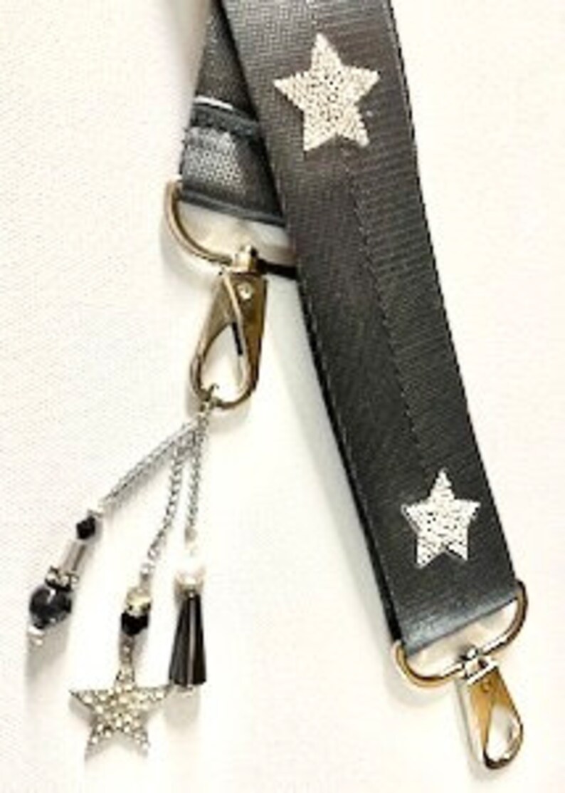 Decorated Handbag Strap, Stars and Celestial Dangles a Silver -gray ...