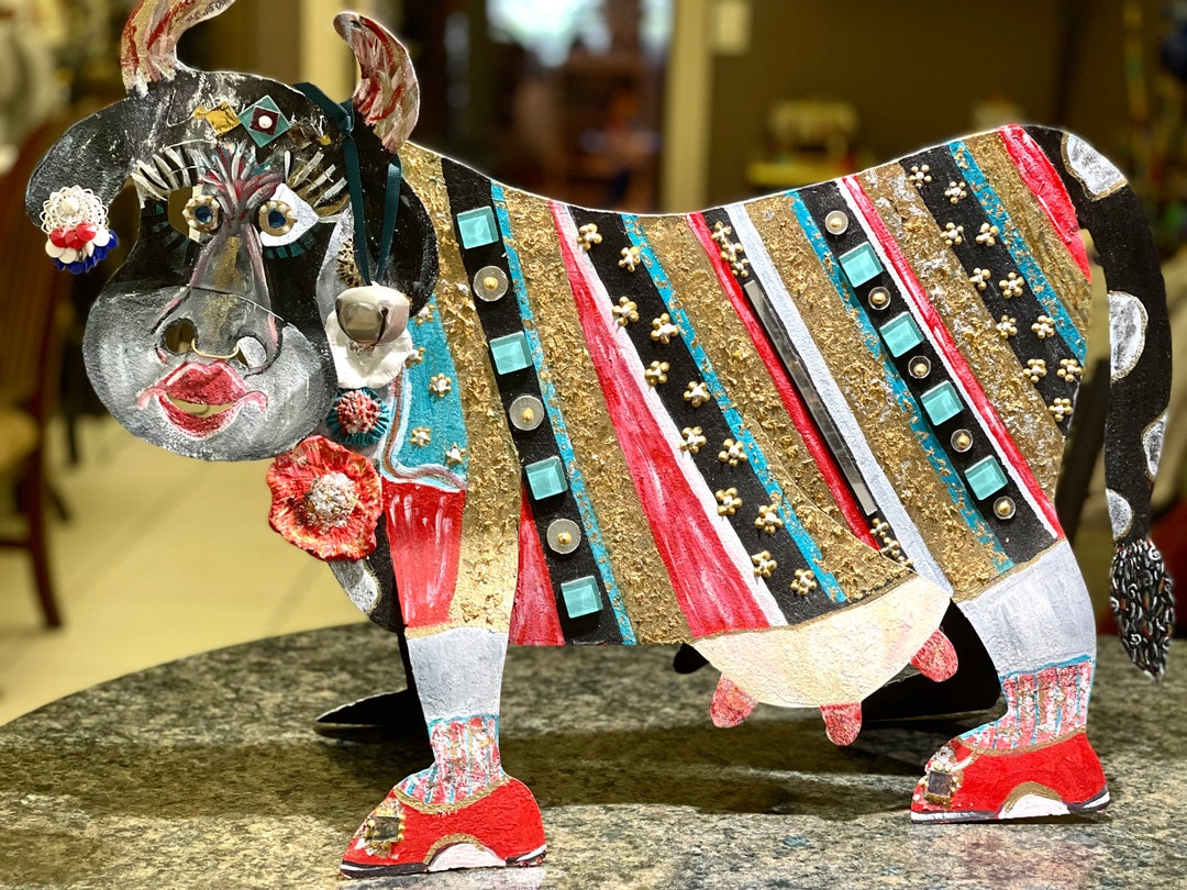 Whimsical Art Handpainted Cow Statue. A Wonderful Whimsical Cow! - Etsy