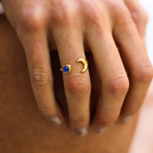 Moon Ring Moon Phase Ring Moonchild Ring Crescent Moon Ring Blue Stone ...