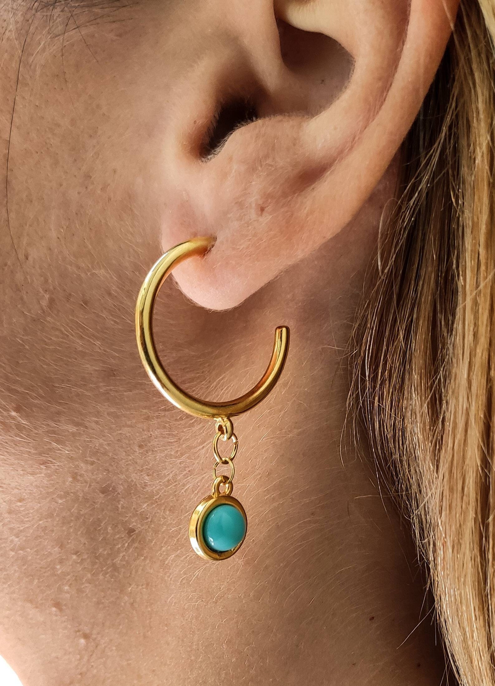 Turquoise Gold Hoop Earrings, Turquoise Jewelry, Silver Hoop Earrings ...