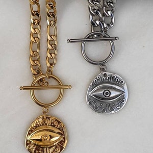 Evil Eye Chunky Chain Layered Necklace, Gold Chain Necklace, Silver ...