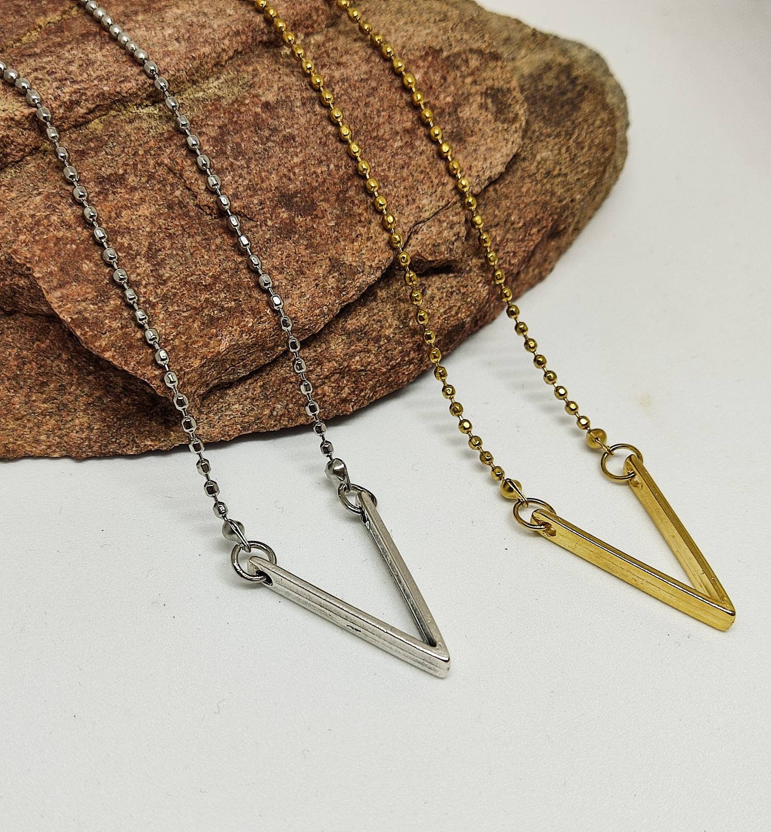 Minimal Triangle Necklace Thin Silver Chain Gold Chain - Etsy