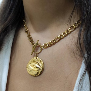 Evil Eye Chunky Chain Layered Necklace, Gold Chain Necklace, Silver ...