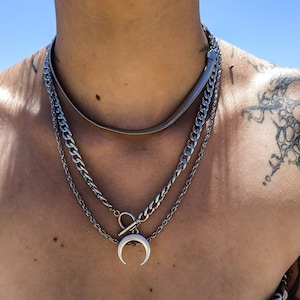 Moon Chain Necklace, Layered Necklace, Statement Necklace, Chunky Gold ...