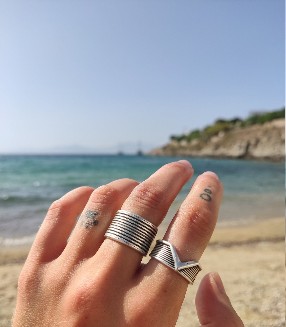 Chunky Rings Set, Silver Engraved Ring, Combined Rings, Statement ...