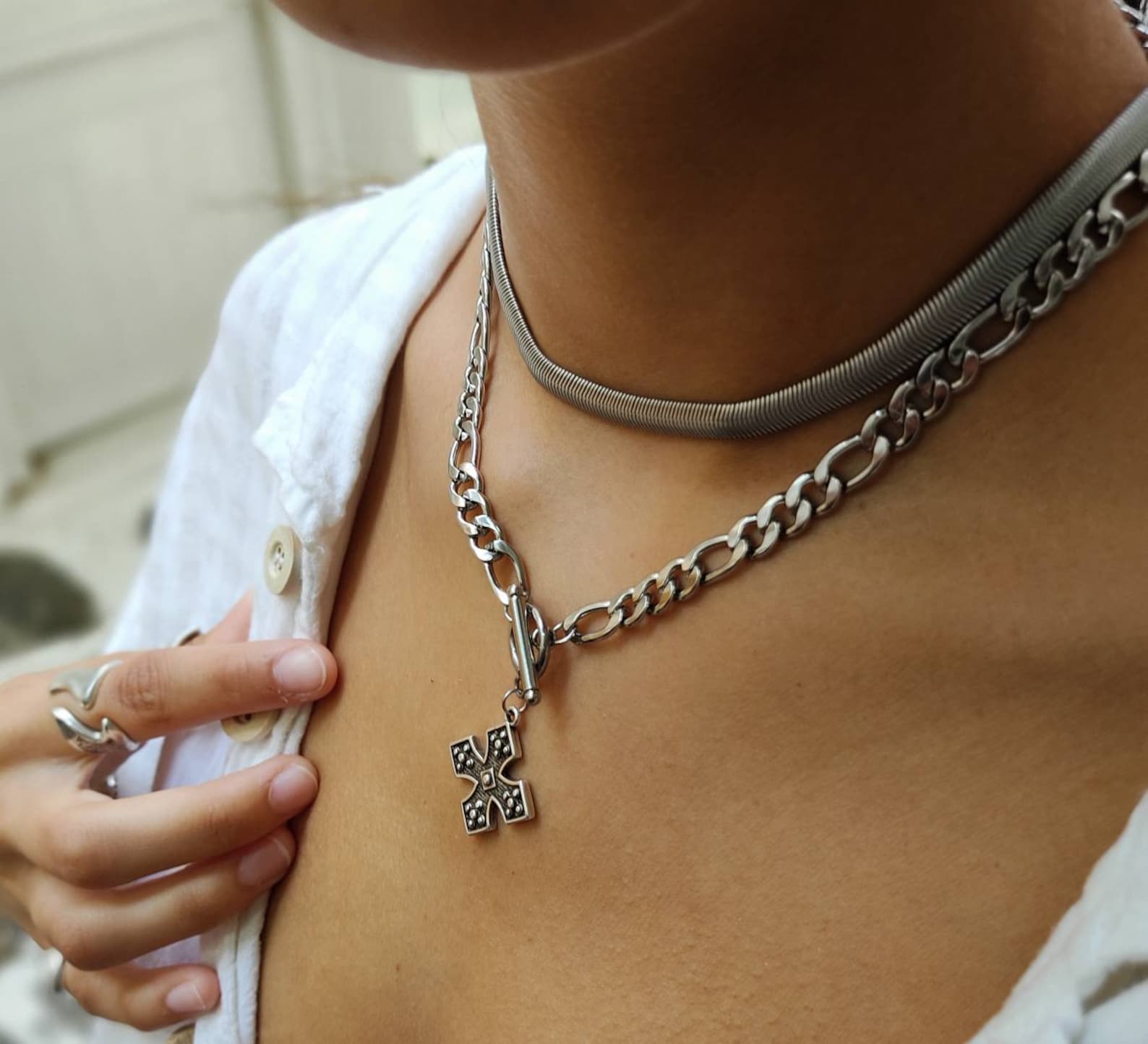 Cross Chunky Chain Necklace Gold Cross Necklace Statement - Etsy