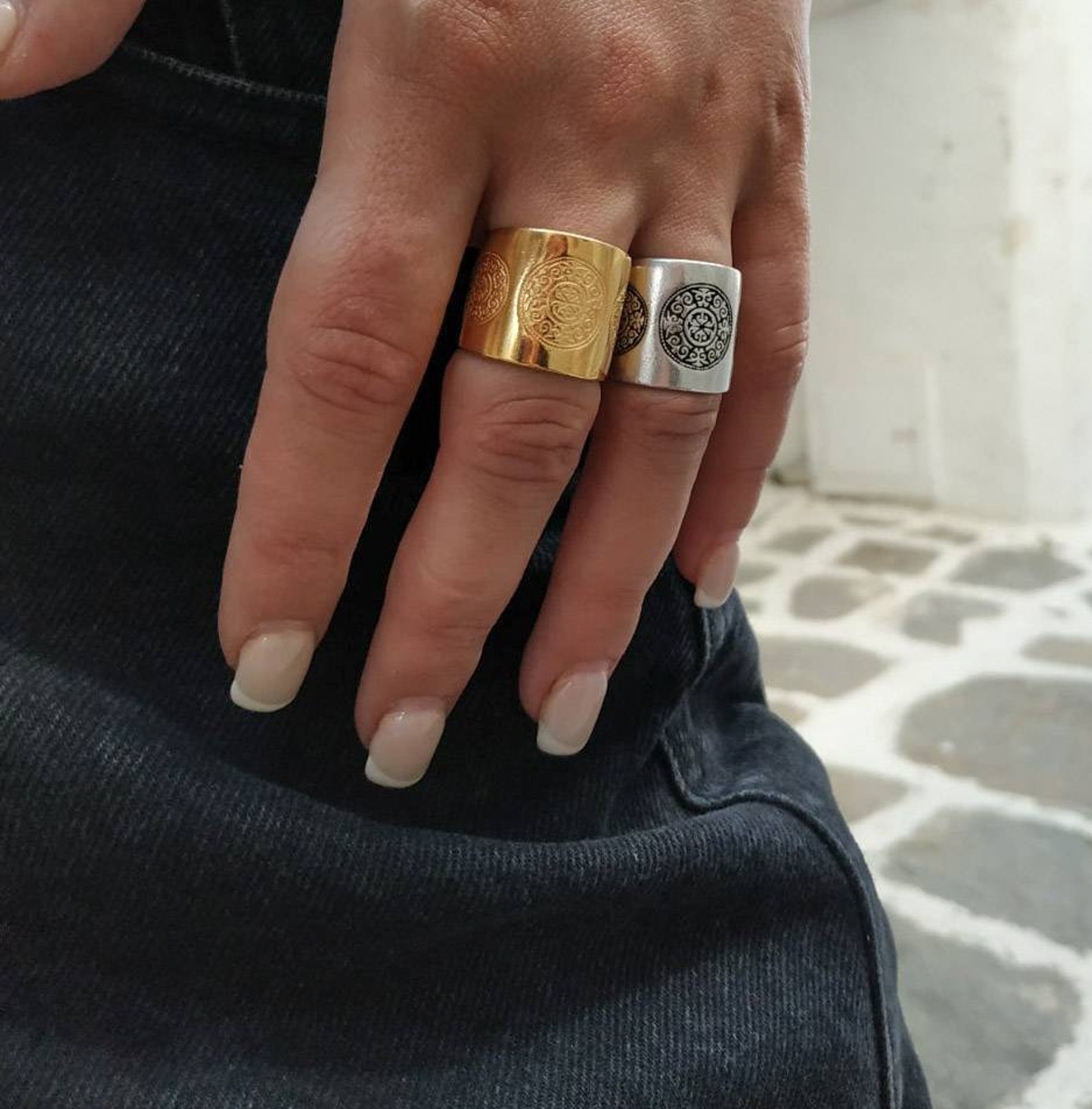 Silver Mandala Adjustable Band Ring Womens Engraved Mandala - Etsy