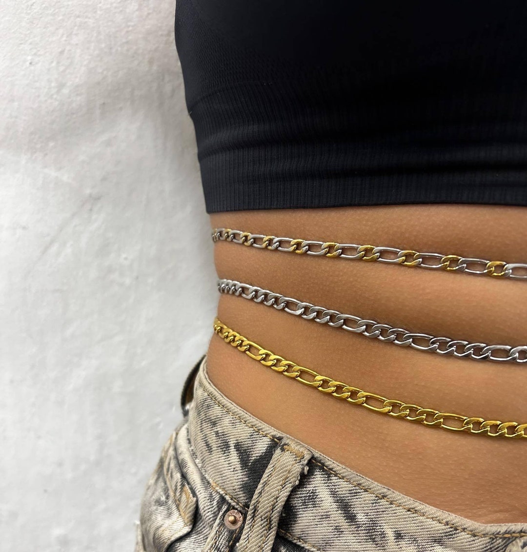 Buy Gold Figaro Waist Chain, Belly Chains, Gold Body Chain, Mixed Metal ...