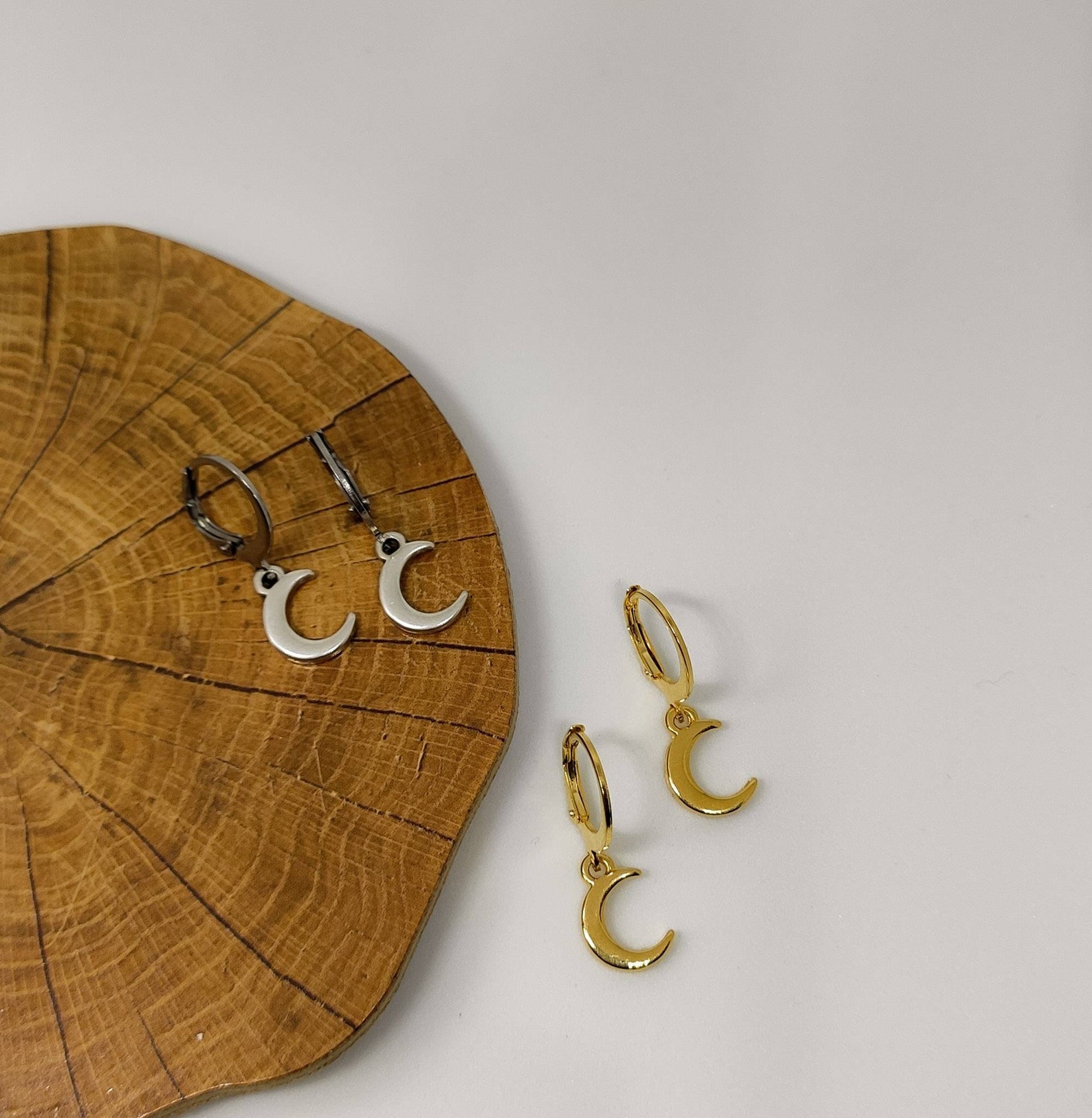 Silver Moon Hoop Earrings Bohemian Earrings Anime Earrings | Etsy