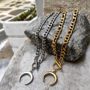 Moon Chain Necklace, Layered Necklace, Statement Necklace, Chunky Gold ...
