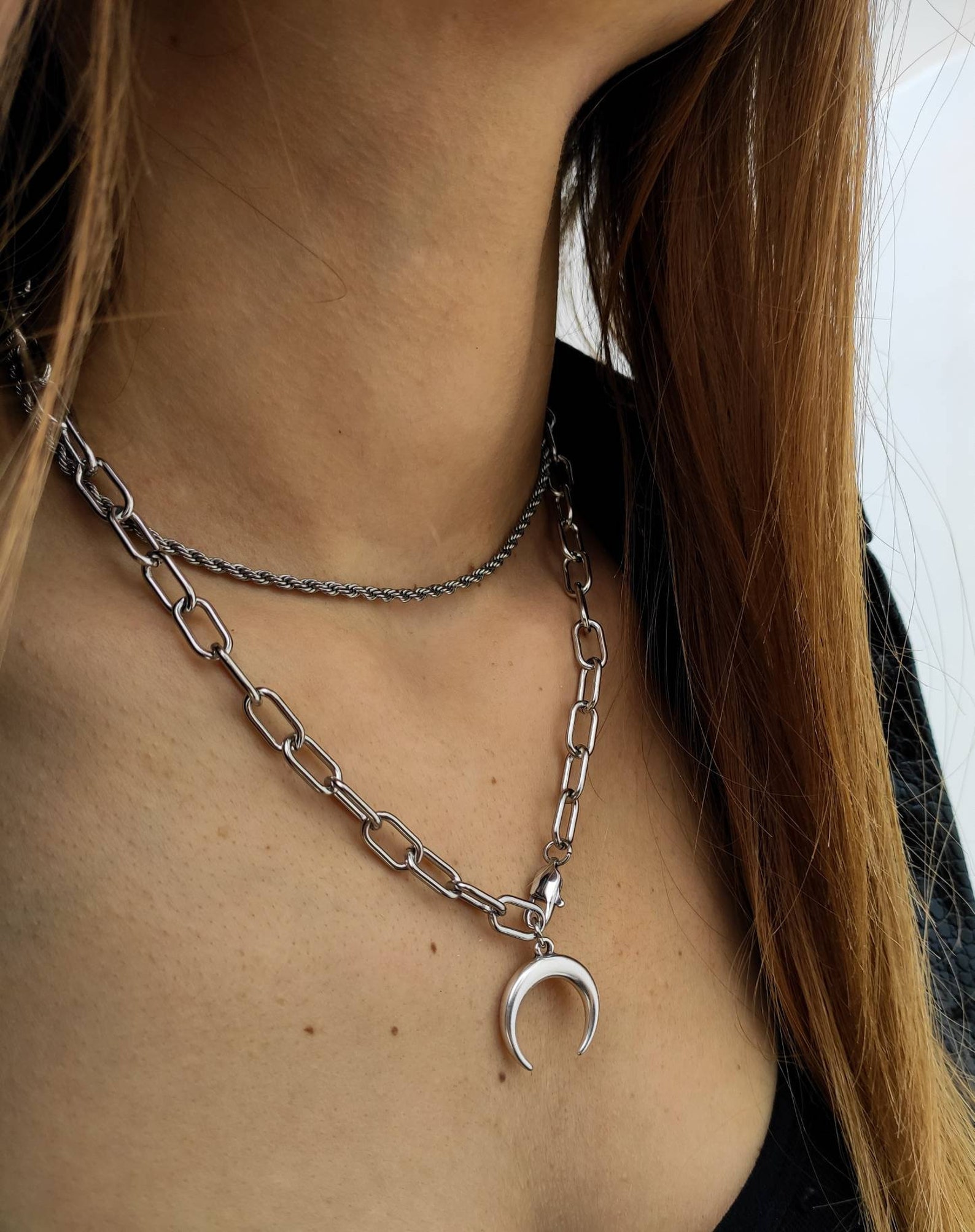 Moon Chain Necklace Layered Necklace Statement Necklace - Etsy