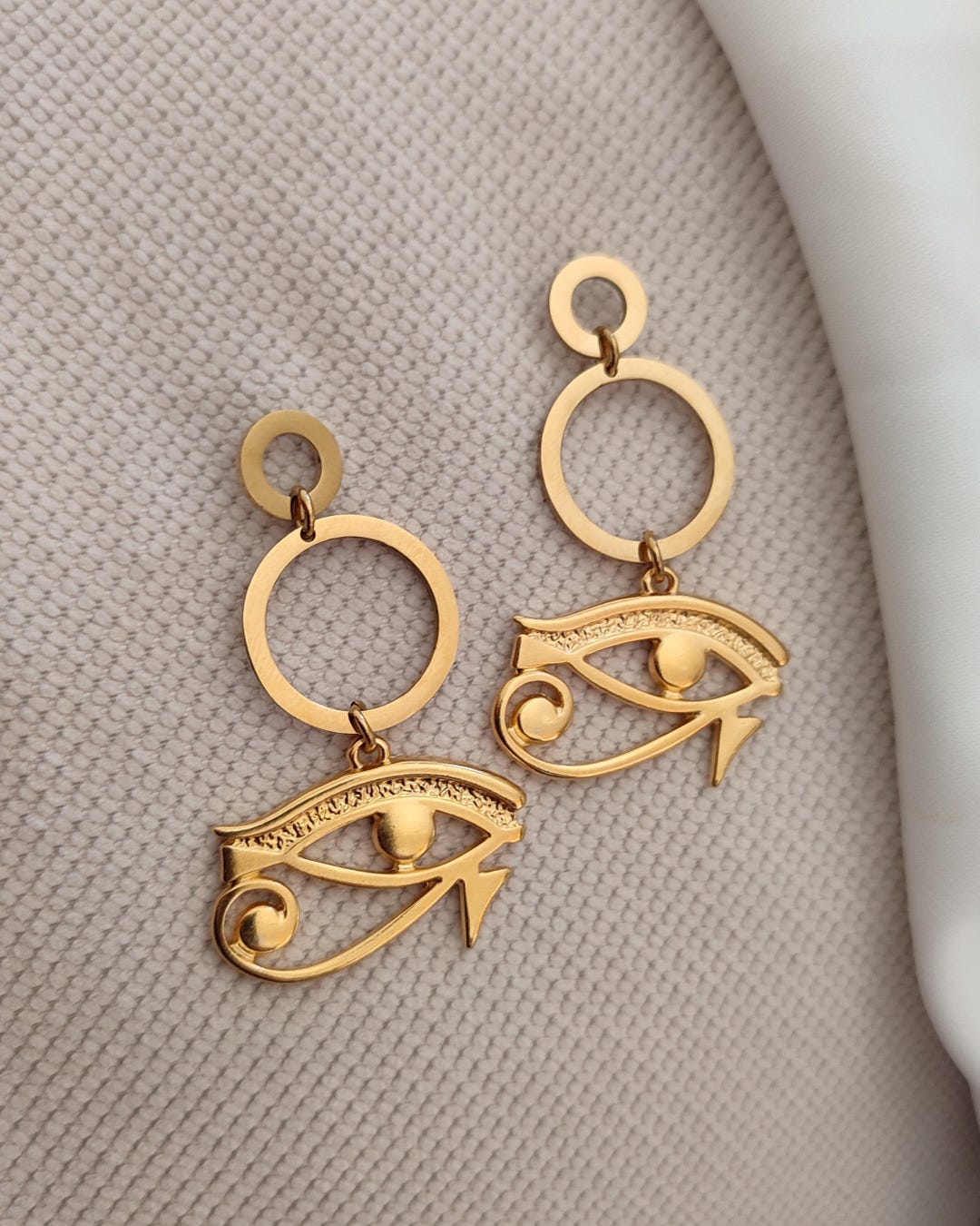 Eye of Ra Gold Hoop Earrings, Gold Evil Eye Earrings,spiritual Dangle ...
