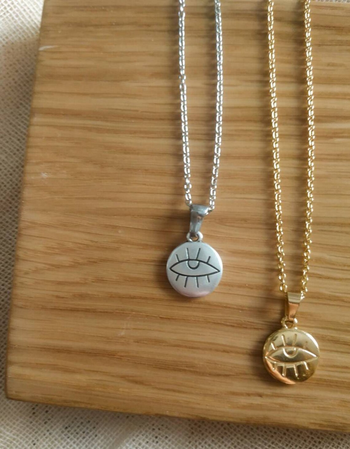 Greek evil eye silver necklace Evil eye coin Gold Summer | Etsy