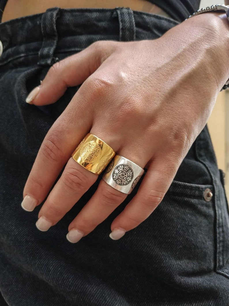 Silver Mandala Adjustable Band Ring Womens Engraved Mandala - Etsy