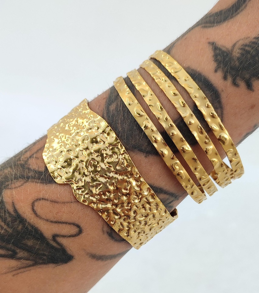 Hammered Wide Cuff Bracelet, Multiple Bangle Bracelet, Gold Cuff ...