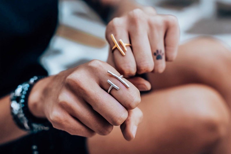 Minimalist ring Open Bar Ring Dainty ring Boho ring Thumb | Etsy