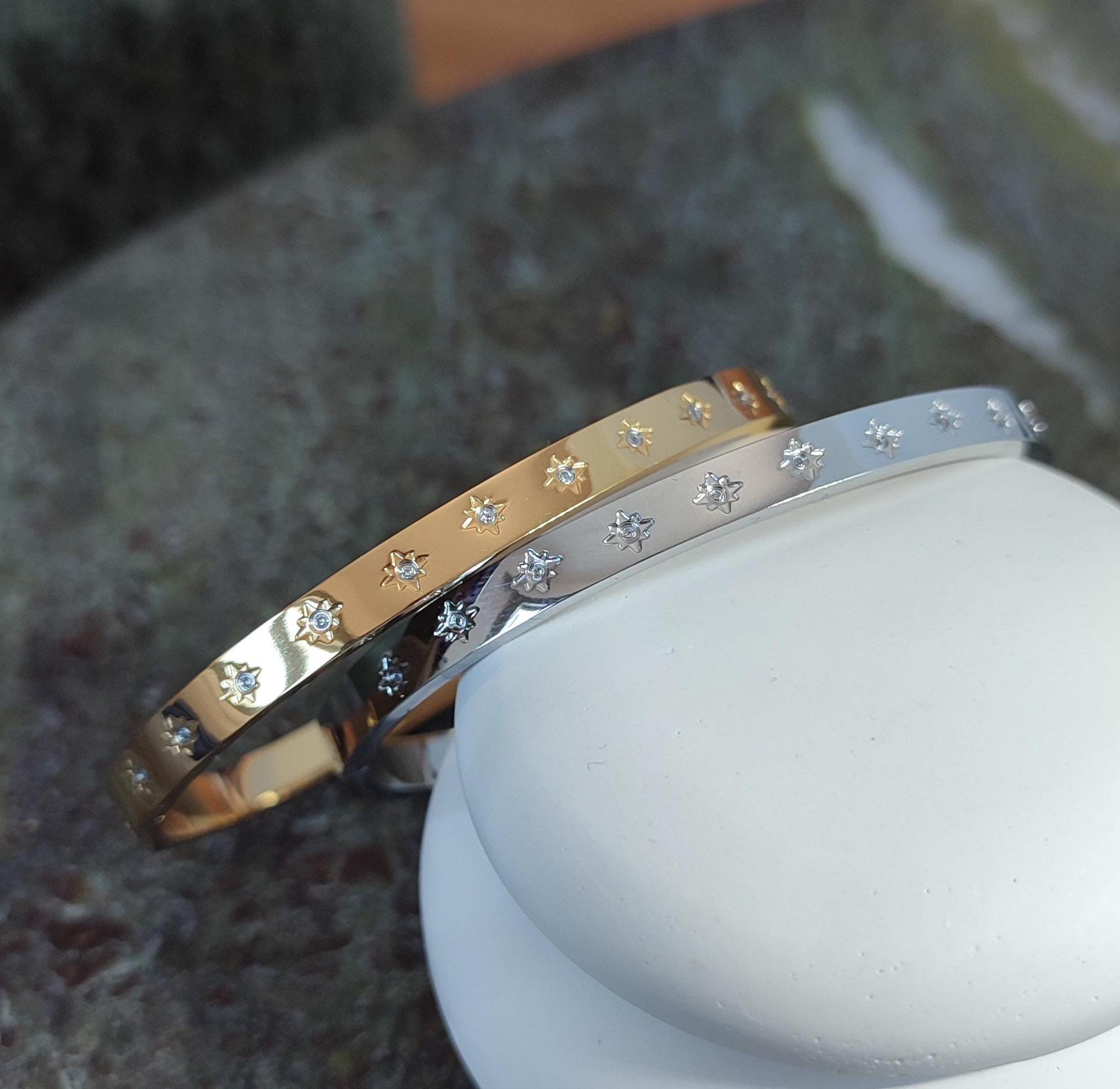 Gold Crystal Star Bangle Bracelet,celestial Jewelry, Silver Crystal ...