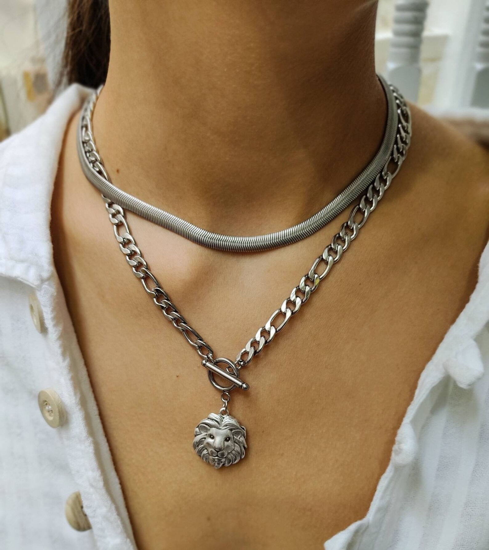 Lion chunky chain necklace Zodiac necklace Statement | Etsy