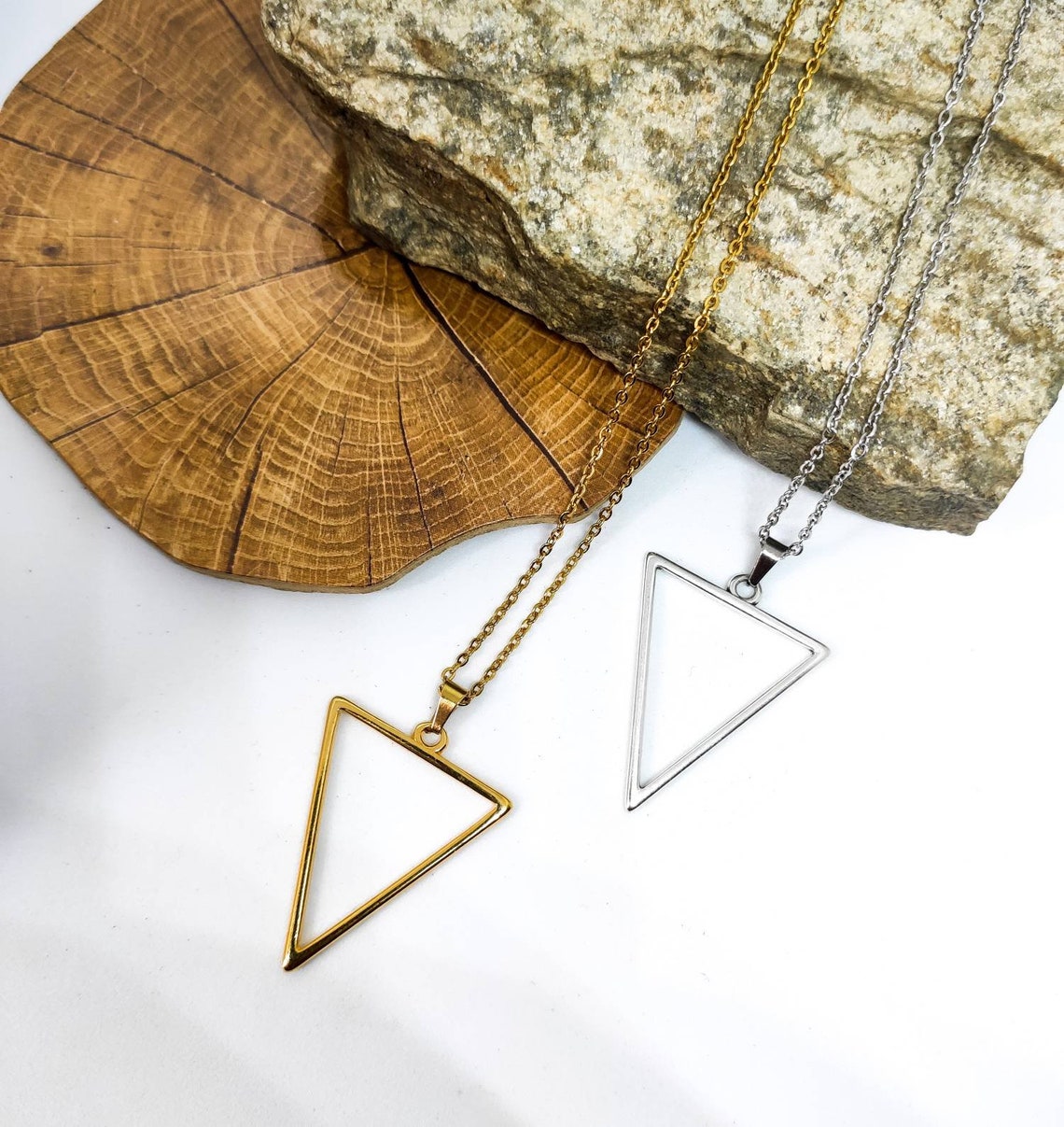 Silver Triangle Necklace Gold Triangle Pendant Water Symbol - Etsy